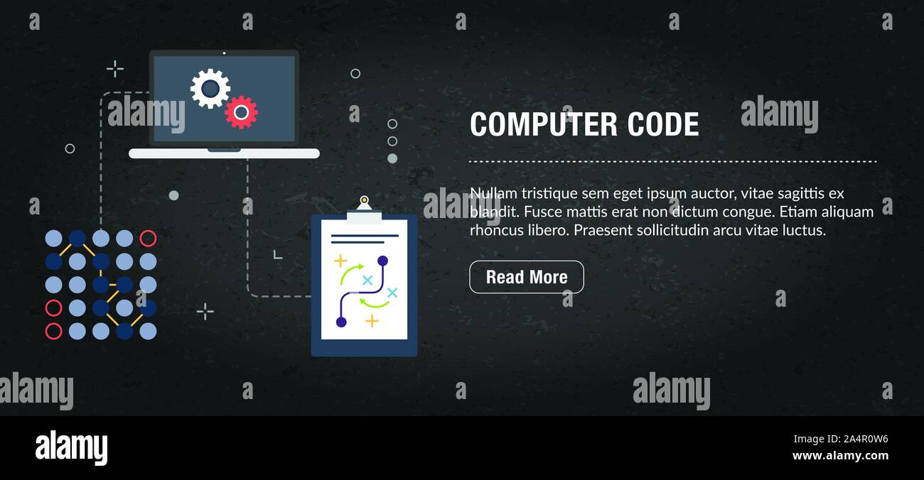 Computer code concept. Internet banner with icons in vector. Web banner ...
