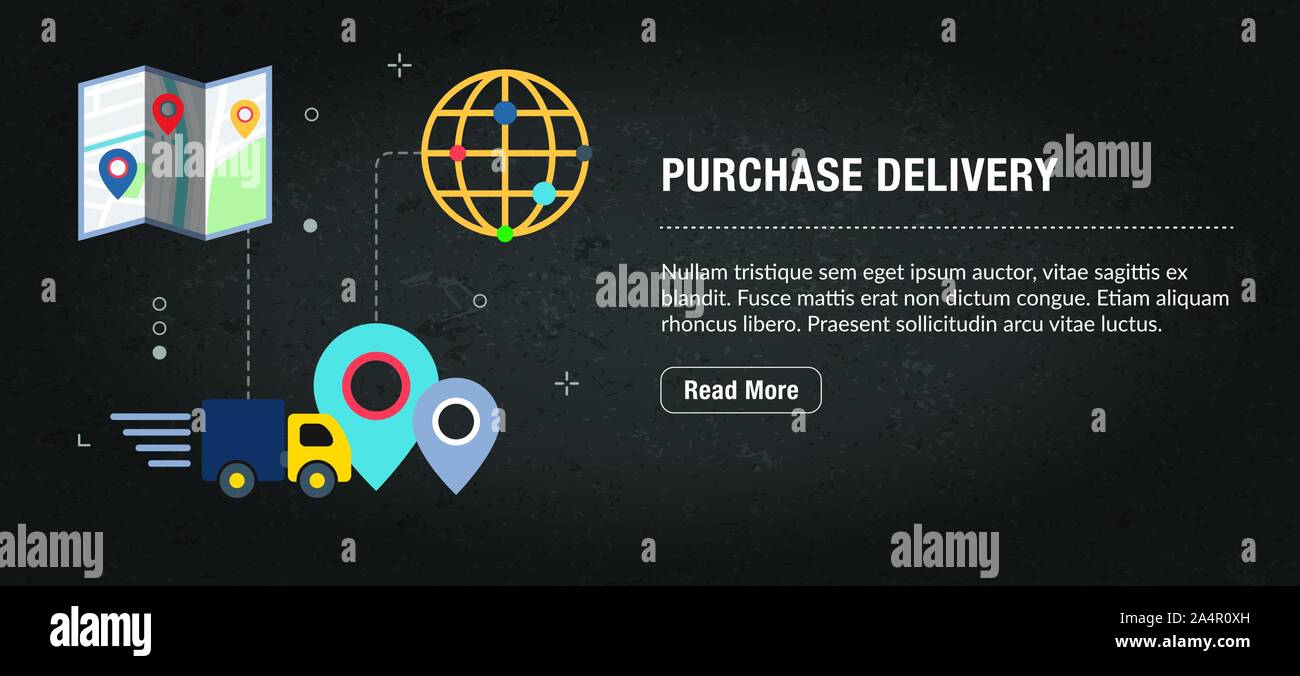 Purchase delivery concept. Internet banner with icons in vector. Web ...