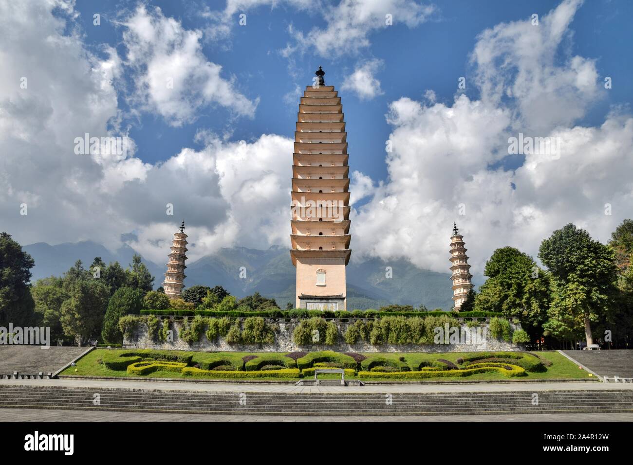 The Three Pagodas of the Chongsheng Temple near the old town of Dali in ...