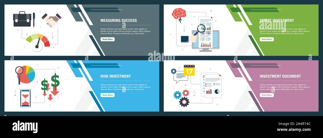 Web banners concept in vector with measuring success, smart investment ...
