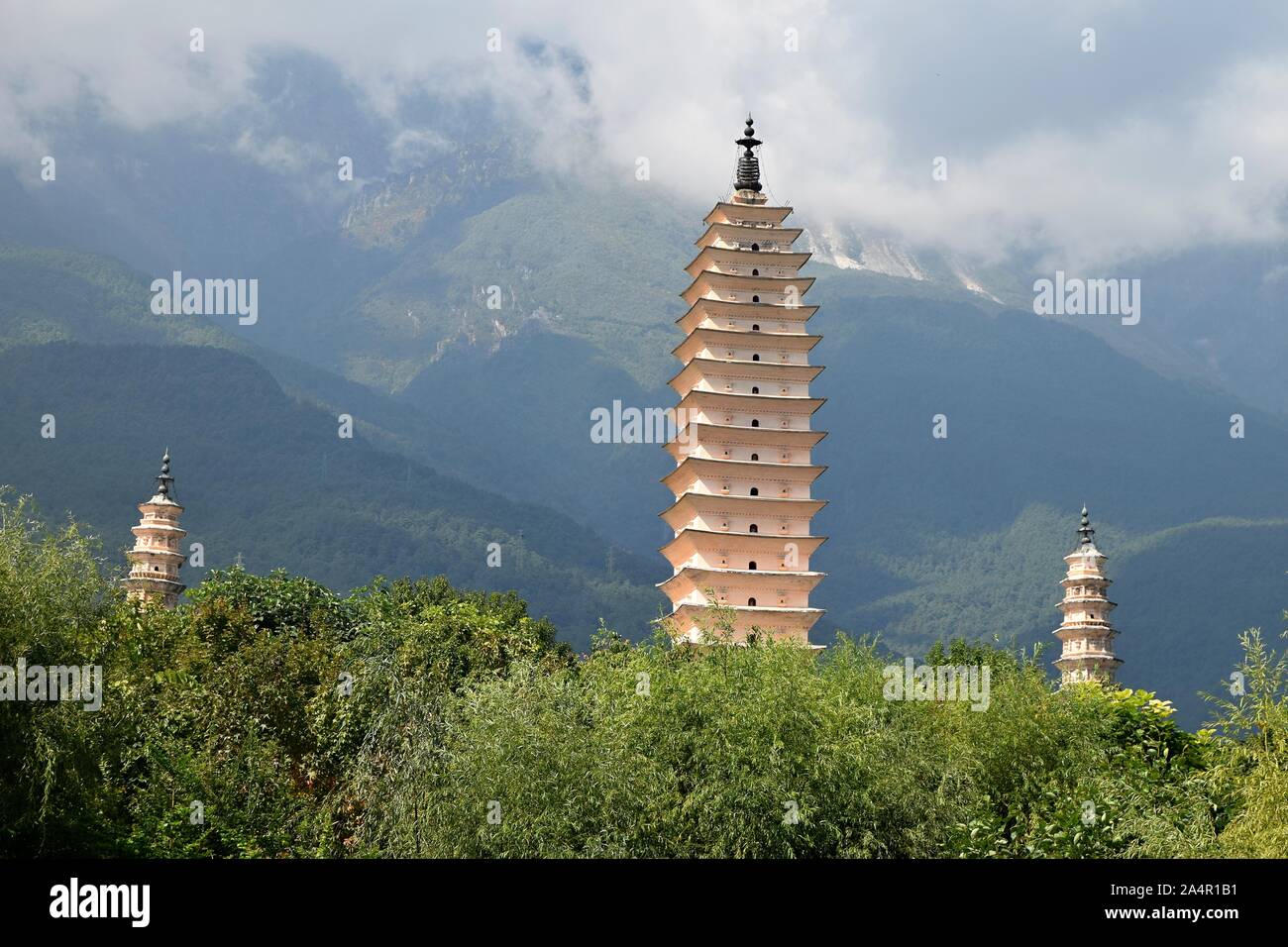 The Three Pagodas of the Chongsheng Temple near the old town of Dali in ...