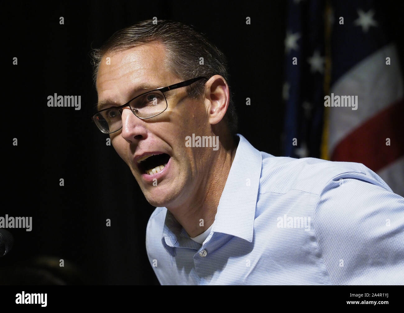 Sioux Center, IOWA, USA. 15th Oct, 2019. Iowa State Sen. RANDY FEENSTRA ...