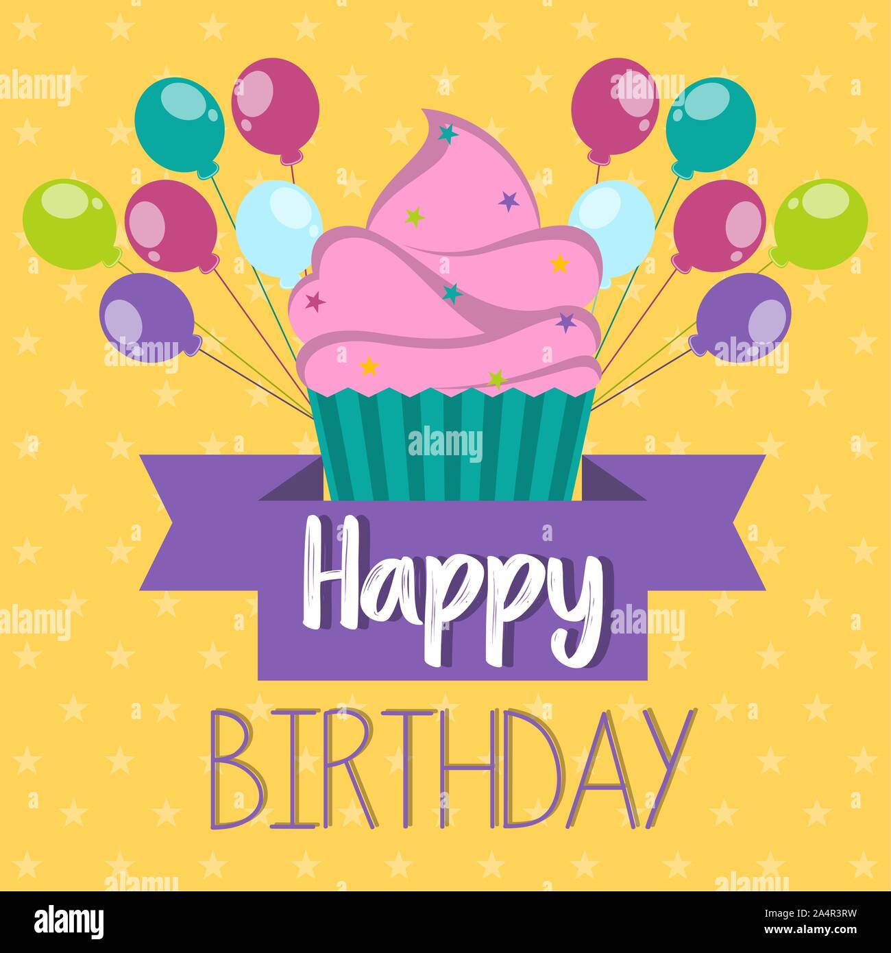 Colored birthday card with a cupcake and balloons - Vector Stock Vector ...