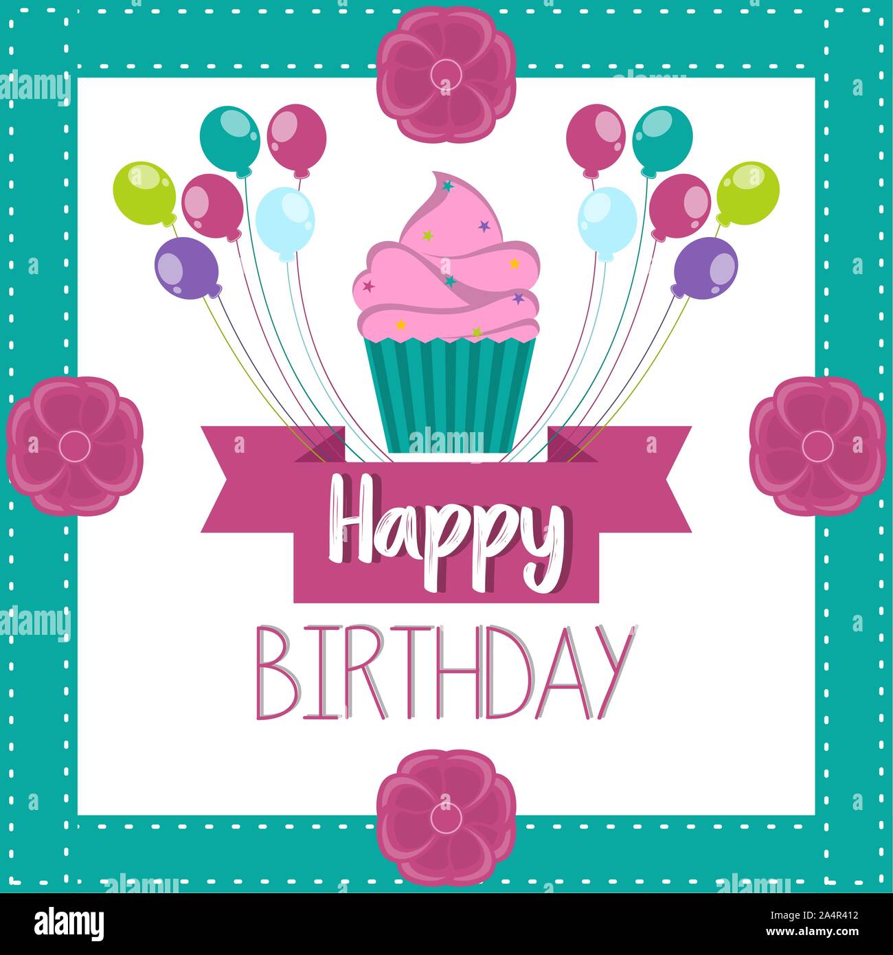 Colored birthday card with a cupcake and balloons - Vector Stock Vector ...
