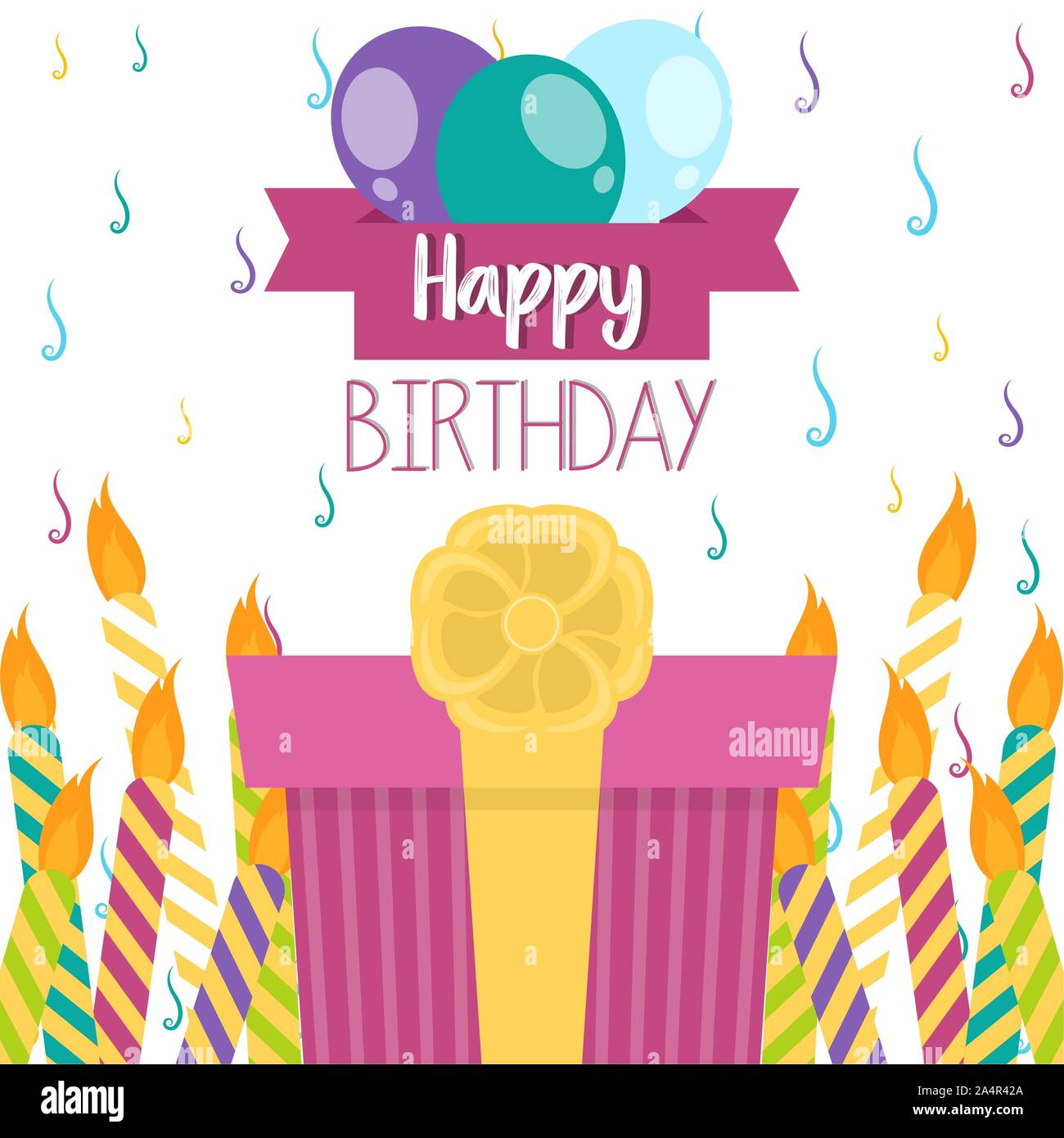 Colored birthday card with a present and birthday candles - Vector ...
