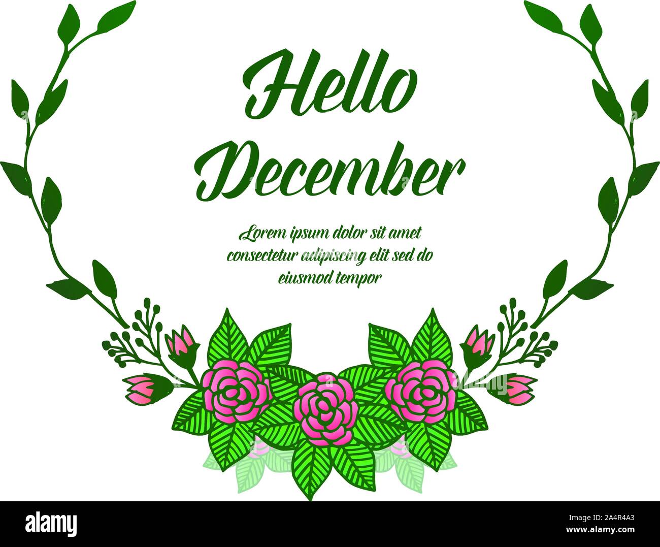 Poster hello december, with pattern of pink flower frame elegant ...