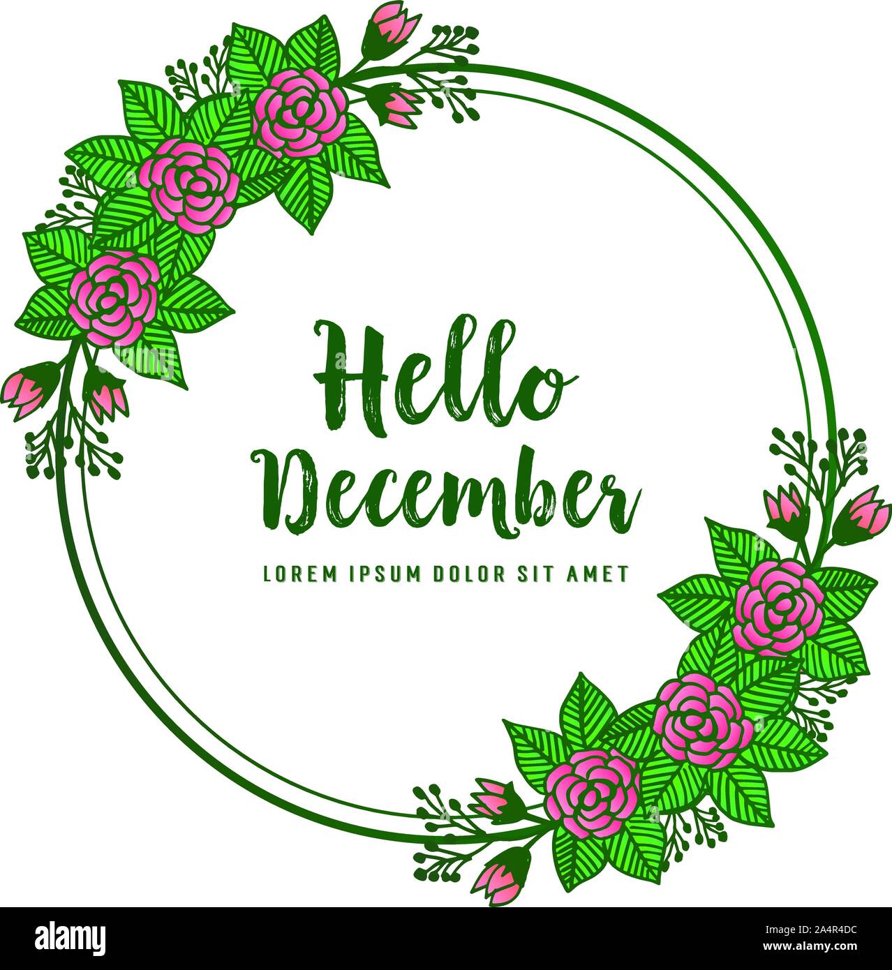 Card hello december, with decorative of pink flower frames. Vector ...