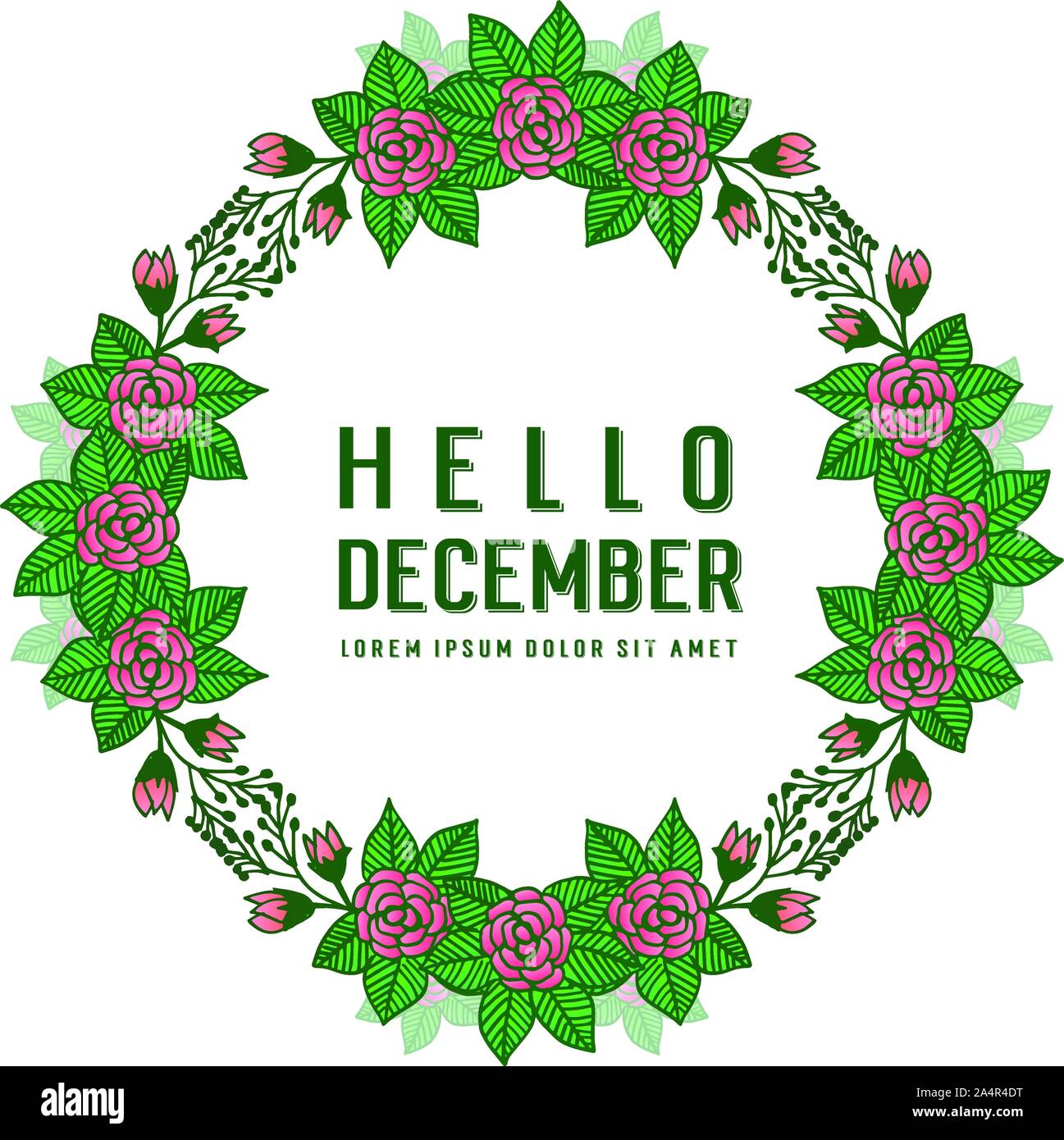 Poster hello december, with pattern of pink flower frame elegant ...