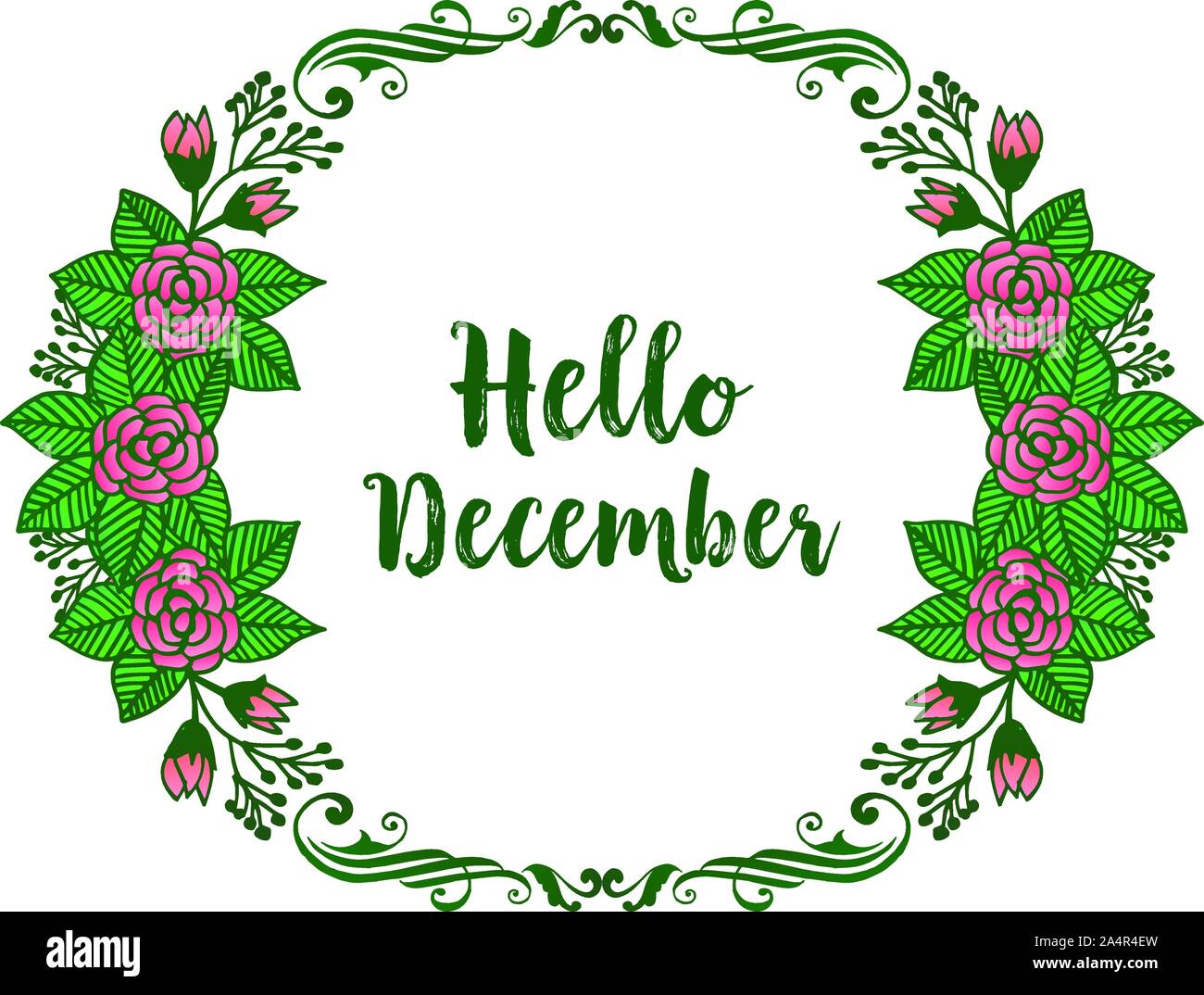 Poster hello december, with pattern of pink flower frame elegant ...
