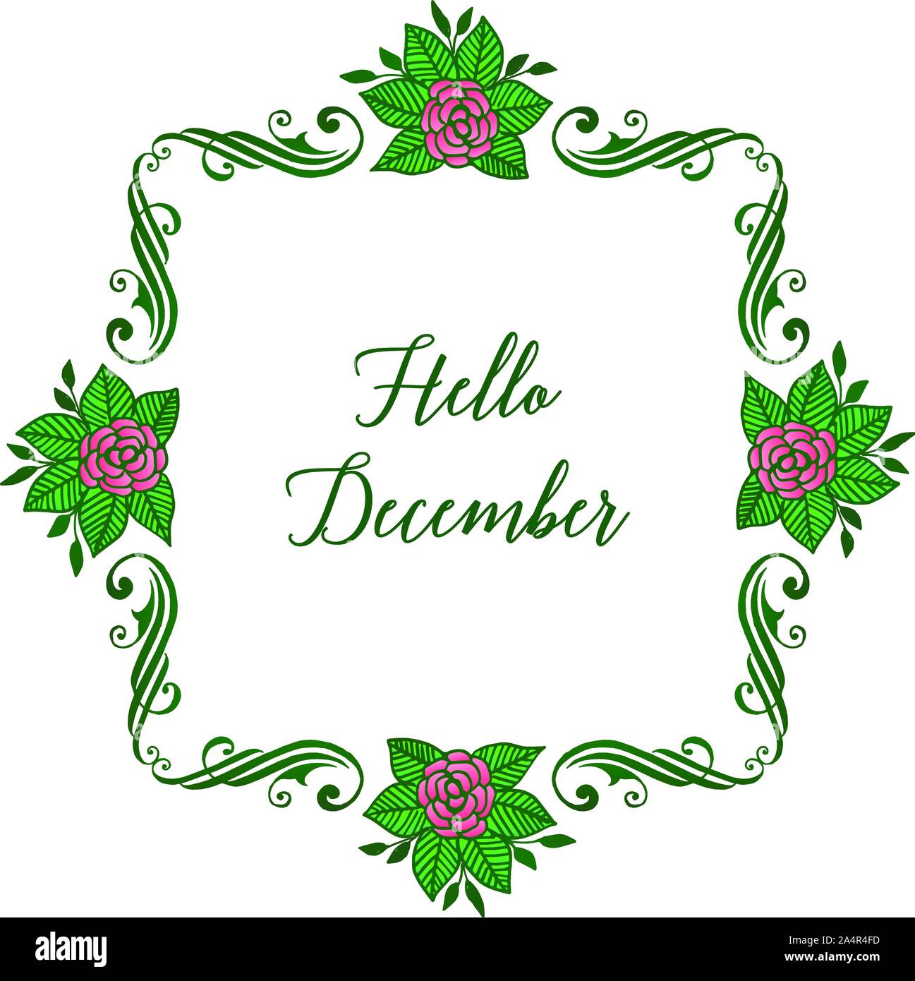 Card hello december, with decorative of pink flower frames. Vector ...