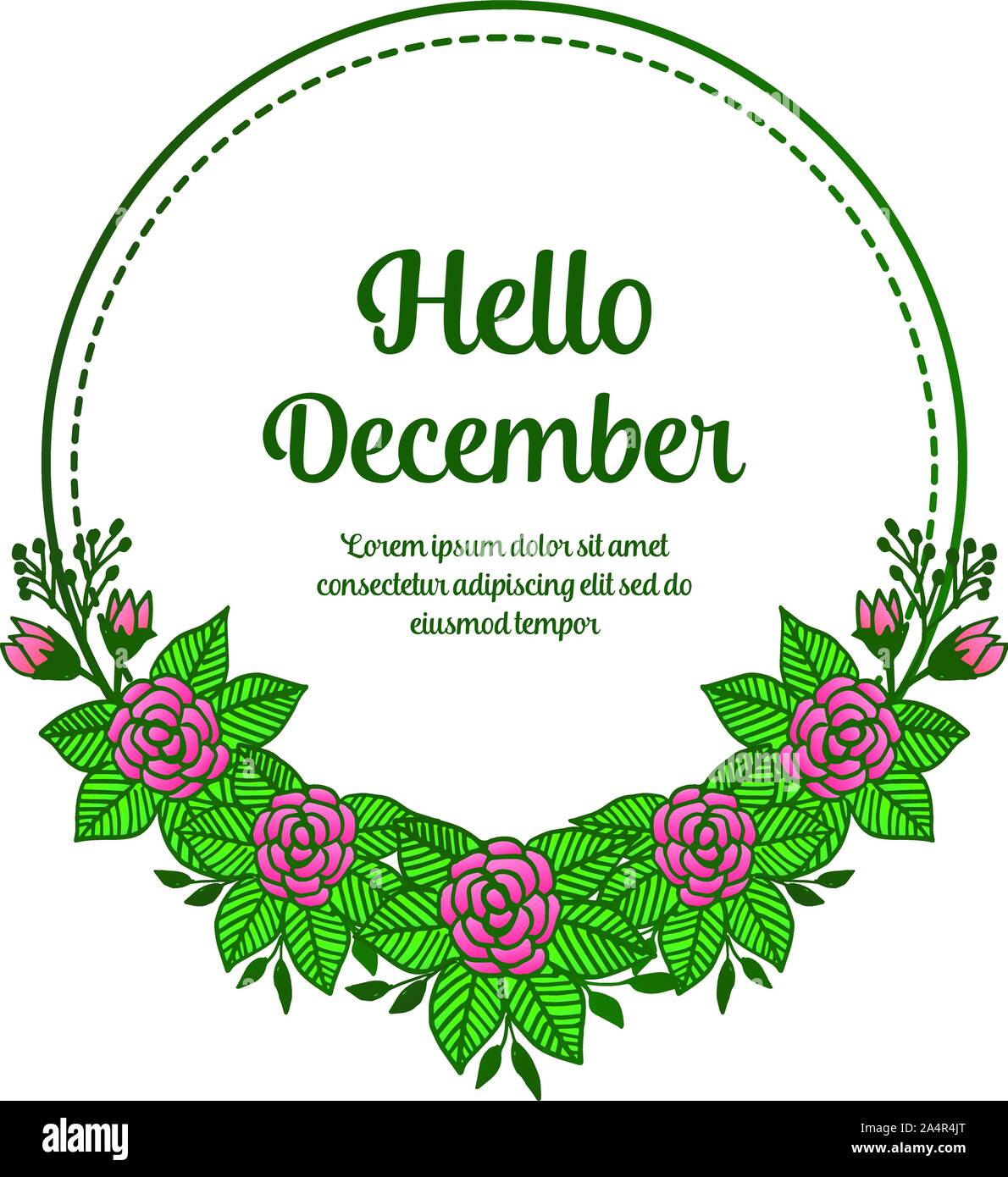 Card hello december, with decorative of pink flower frames. Vector ...