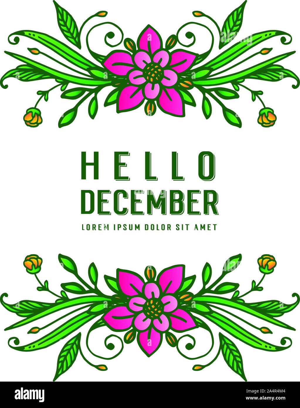 Text hello december, with seamless pink flower frame. Vector Stock ...