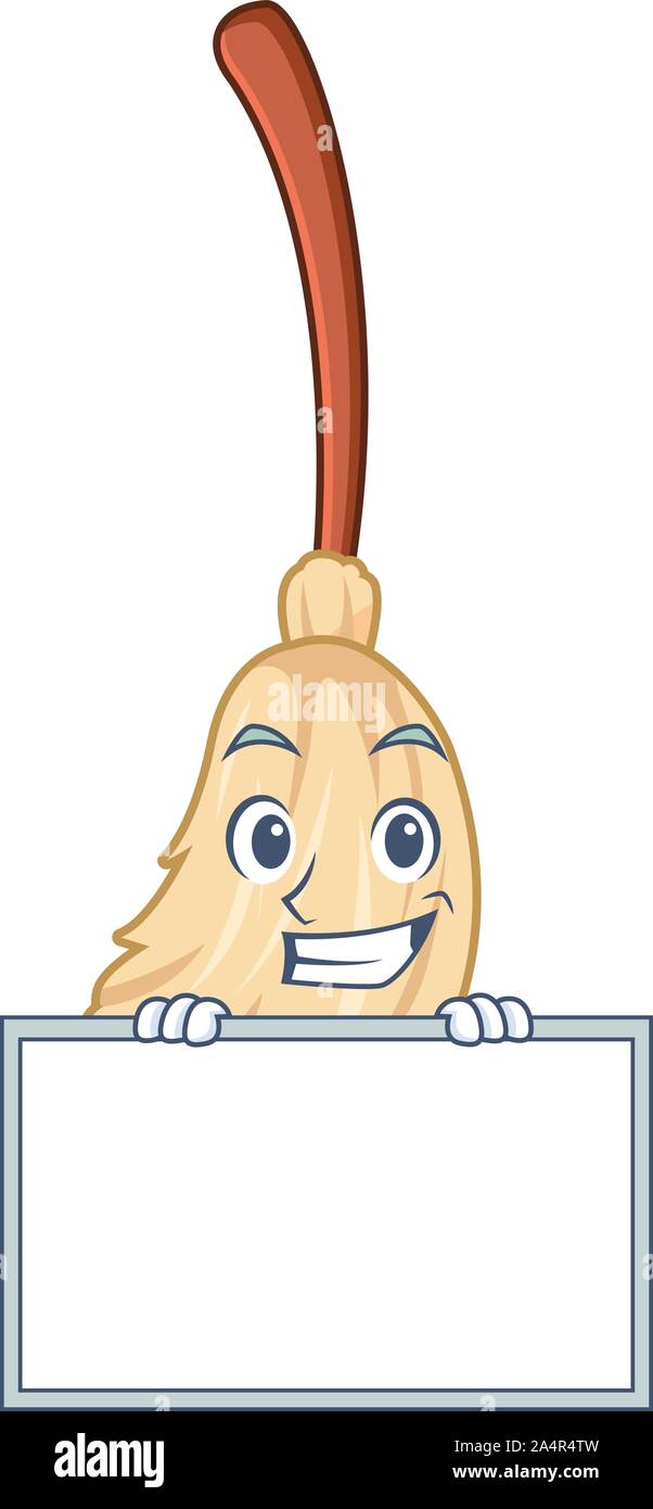 Grinning with board broom with in a the cartoon Stock Vector Image ...