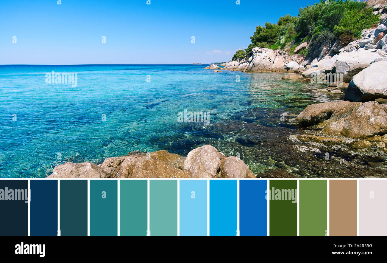 Color matching palette from photo of romantic coastline of Aegean sea ...