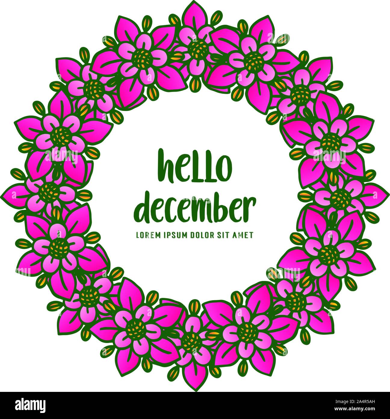 Letter hello december, with texture crowd of pink wreath frame. Vector ...