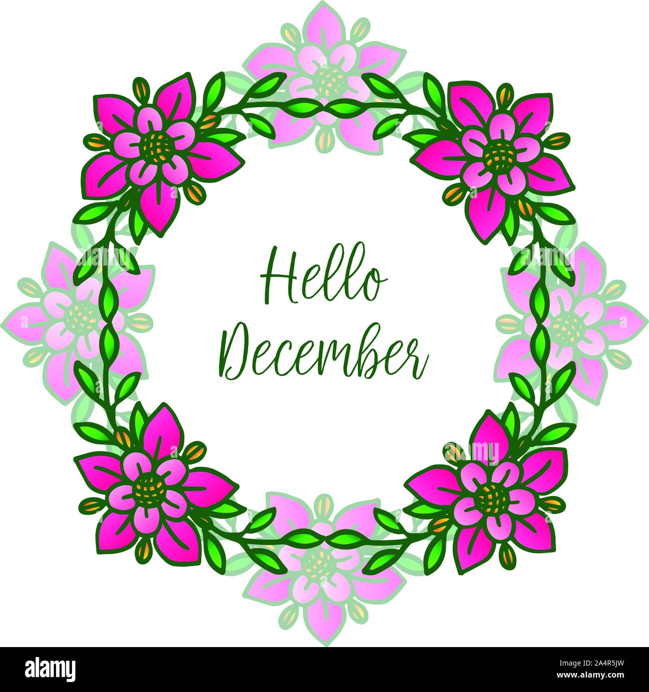 Letter hello december, with texture crowd of pink wreath frame. Vector ...
