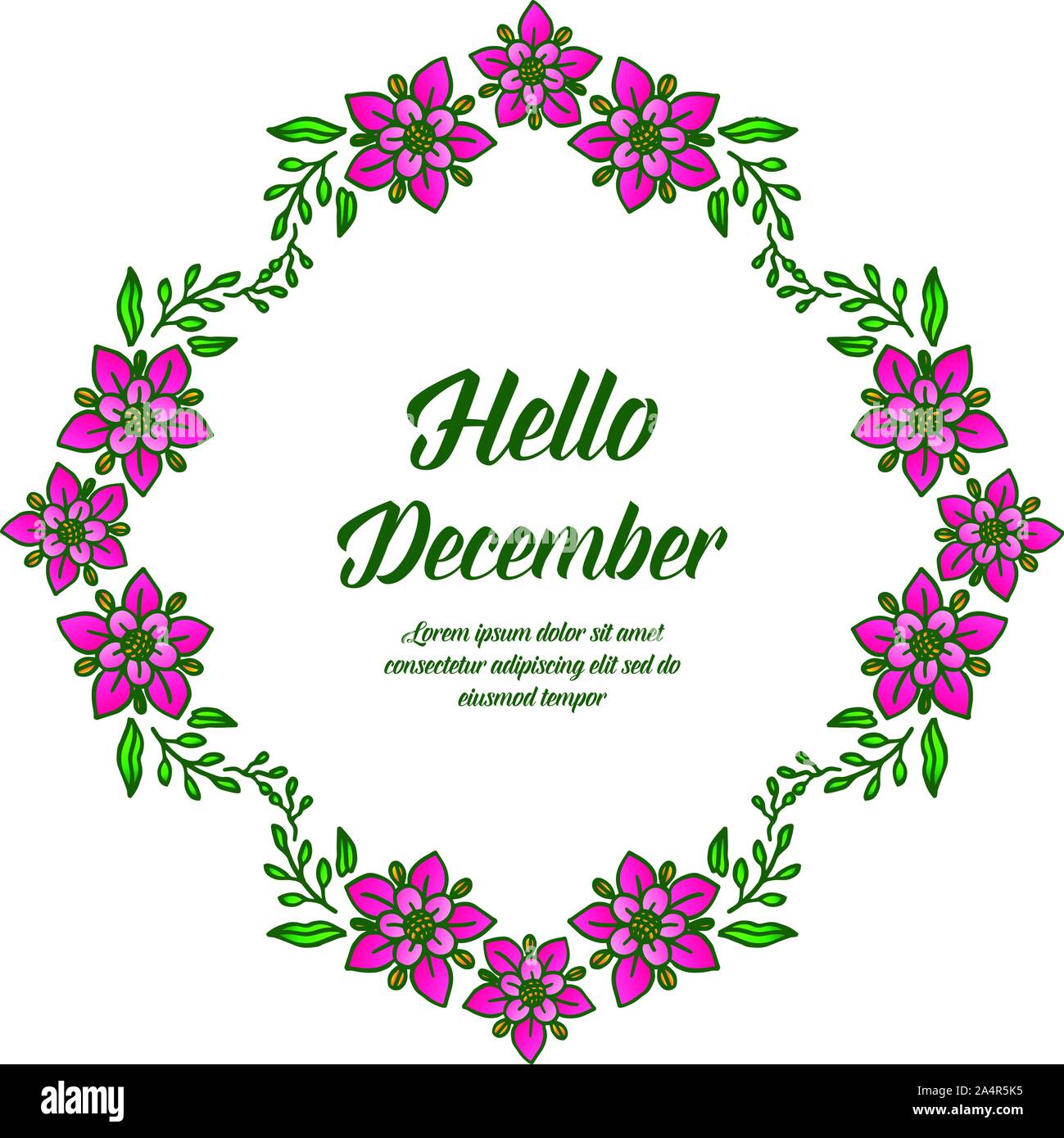 Letter hello december, with texture crowd of pink wreath frame. Vector ...
