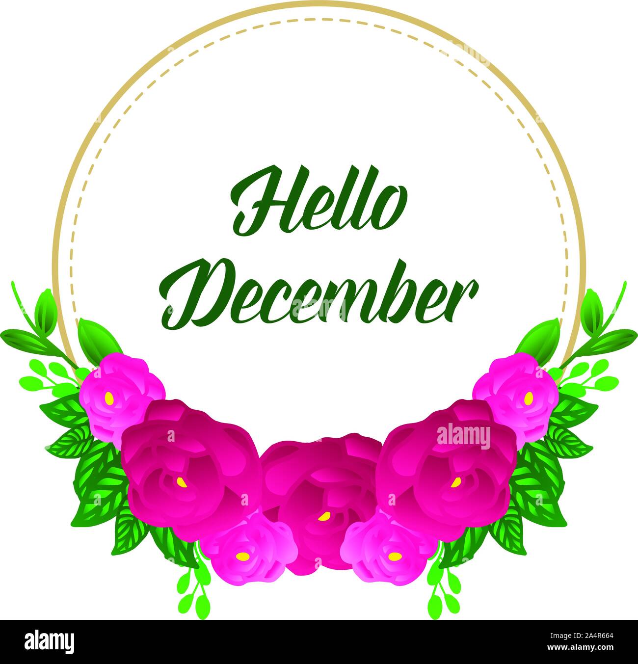 Cute pink rose wreath frame, for design of text hello december. Vector ...
