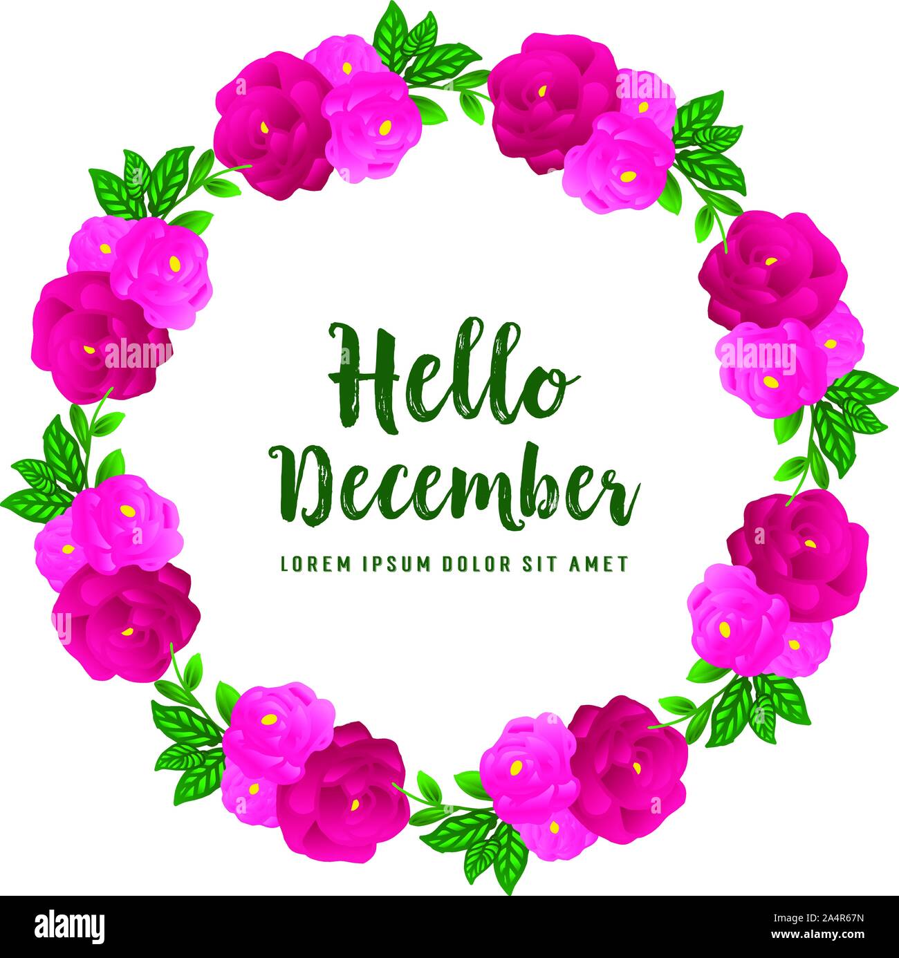 Decoration template hello december, with abstract pink rose flower ...