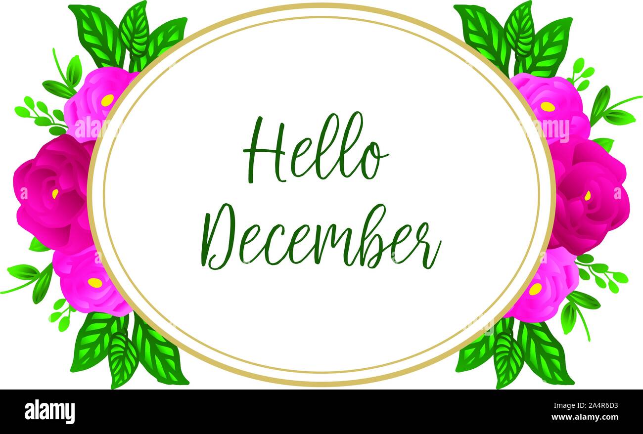 Decoration template hello december, with abstract pink rose flower ...