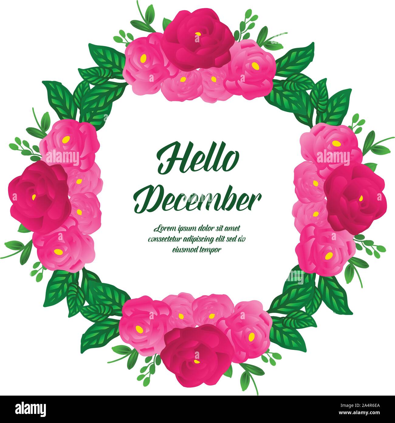 Decoration template hello december, with abstract pink rose flower ...