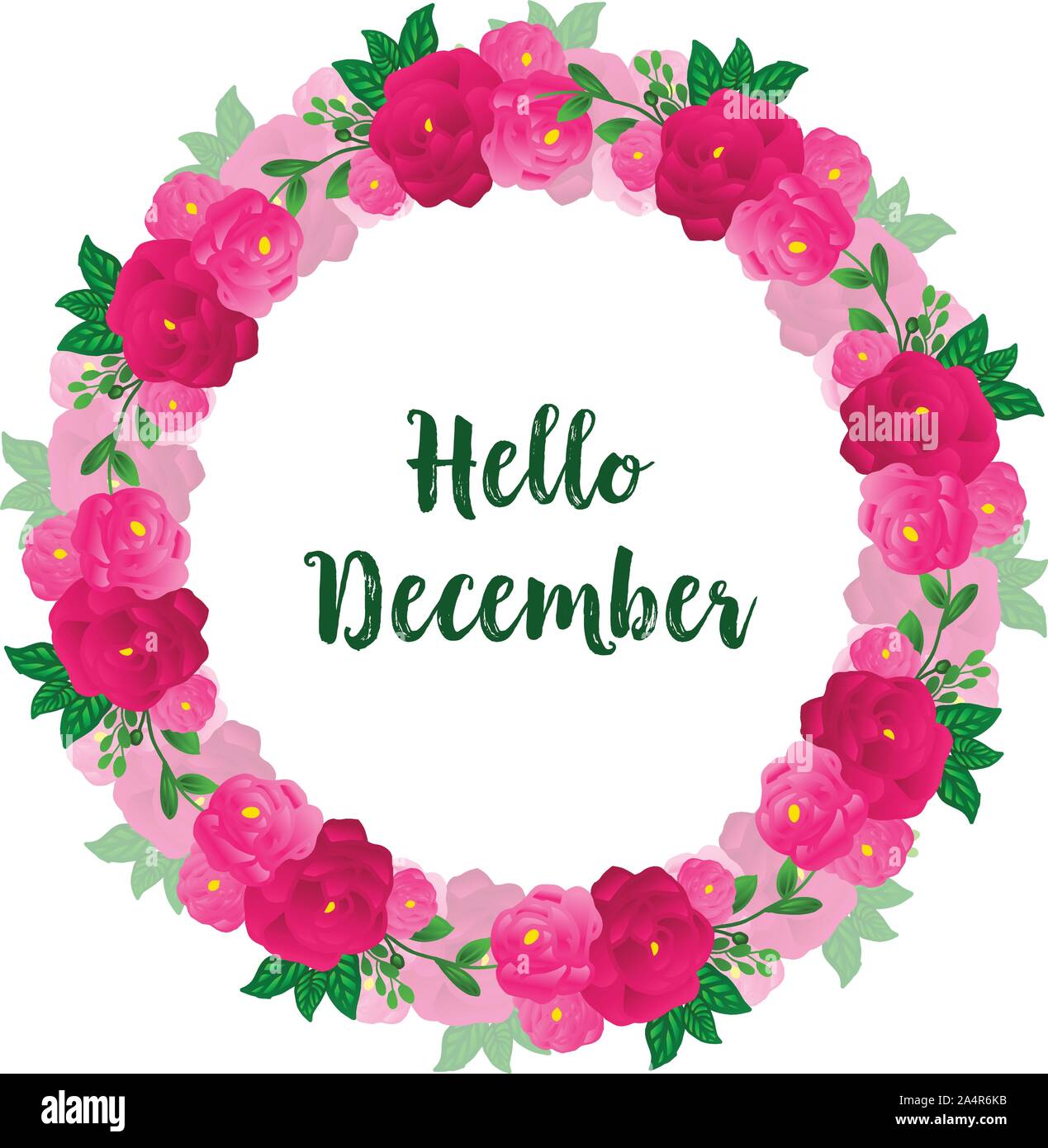 Template of card hello december, with vintage pink rose flower frame ...