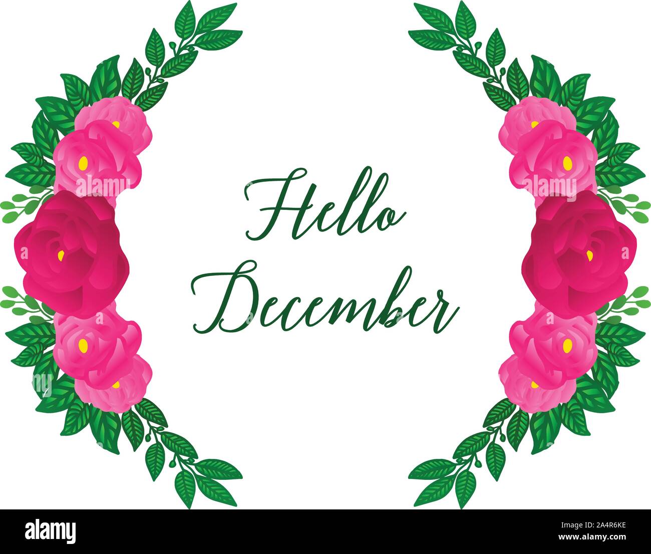 Template of card hello december, with vintage pink rose flower frame ...
