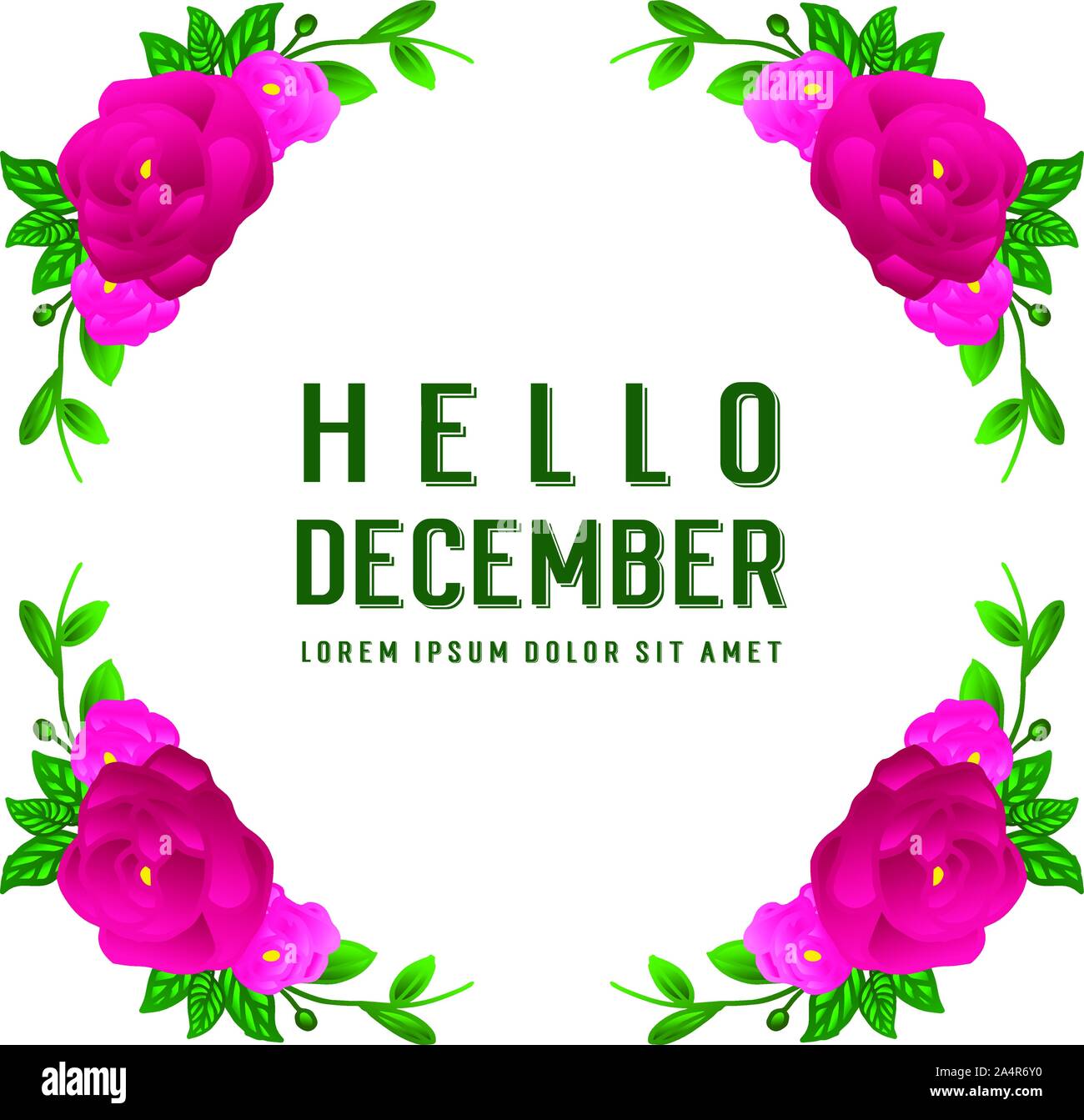 Decoration template hello december, with abstract pink rose flower ...