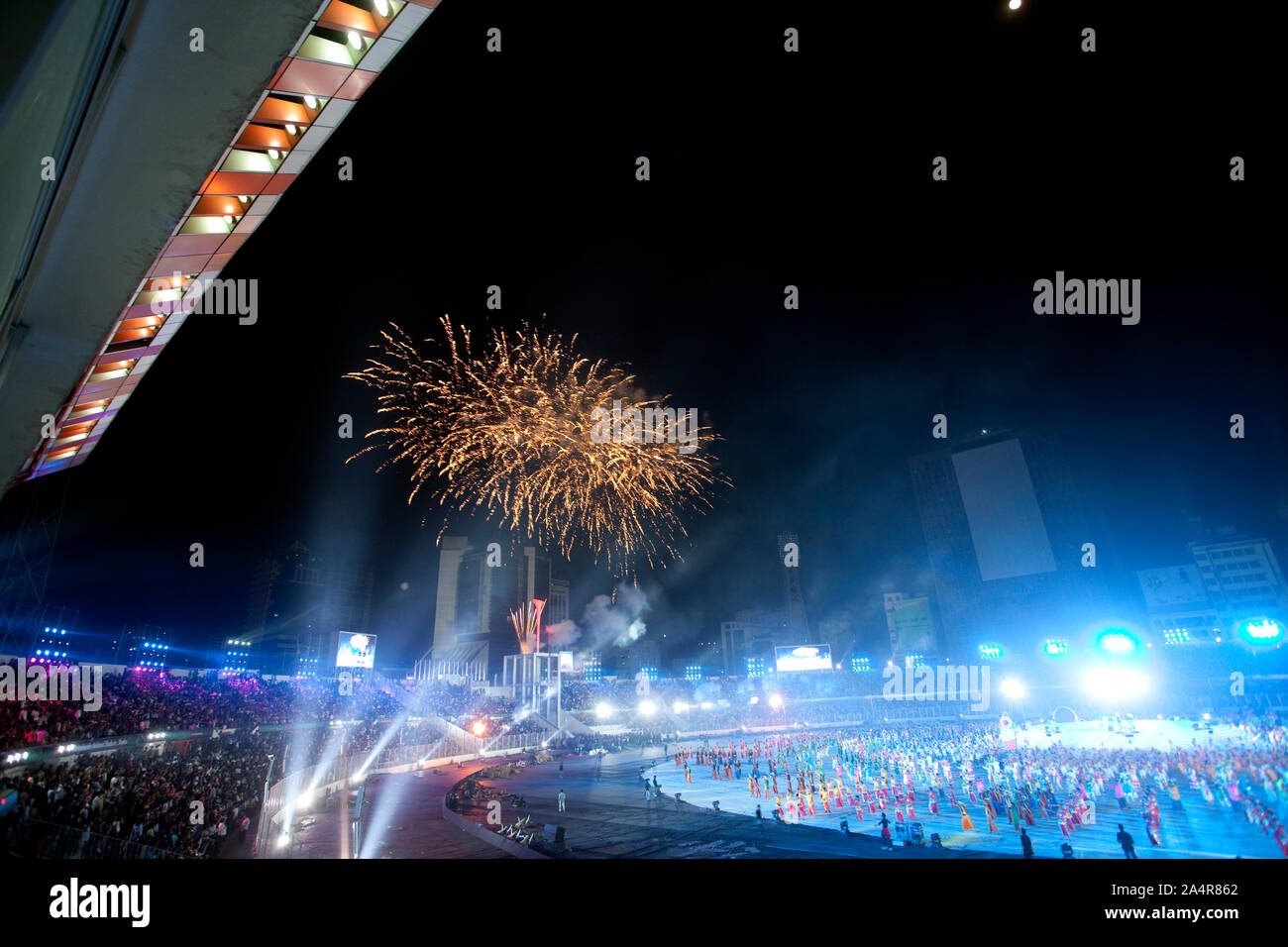 Breathtaking fireworks light up the stadium at the opening ceremony of ...