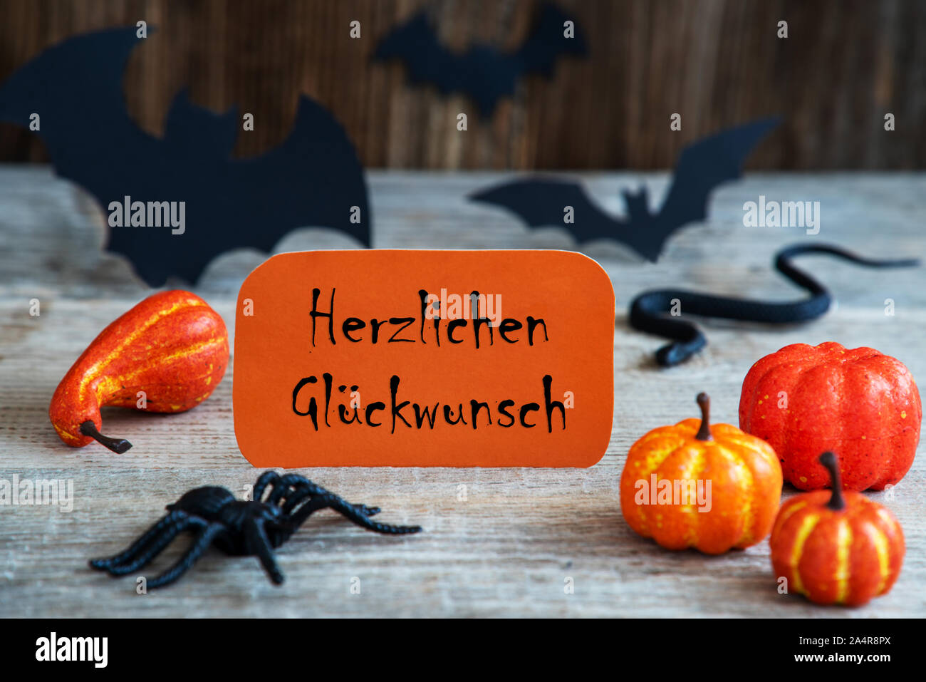 Orange Label, Glueckwunsch Means Congratulations, Scary Halloween ...