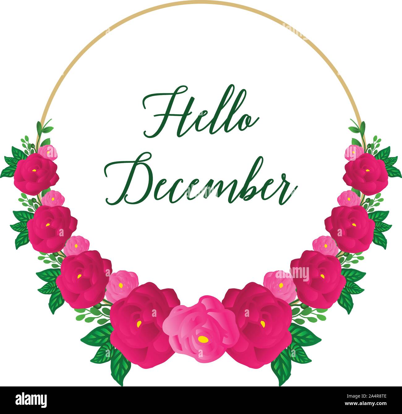 Design for banner hello december, with plant of pink rose flower frame ...