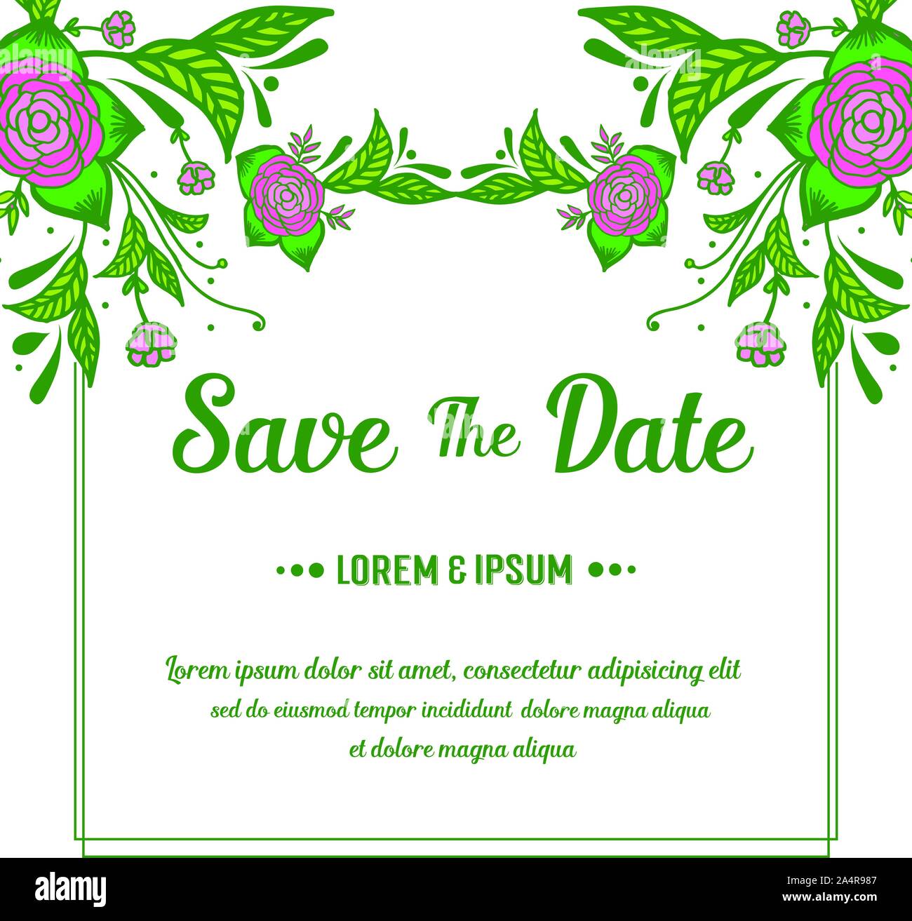 Beautiful pink rose flower frame, for various card save the date ...