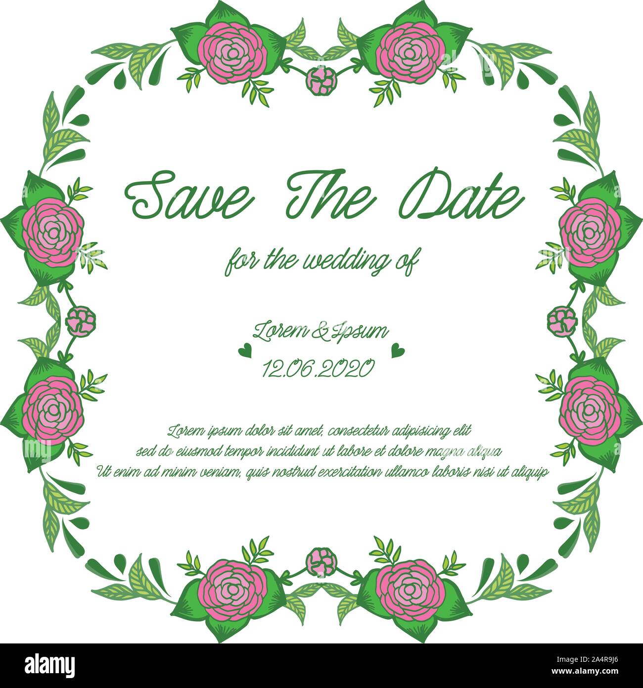 Elegant rose wreath frame, for design of card save the date. Vector ...