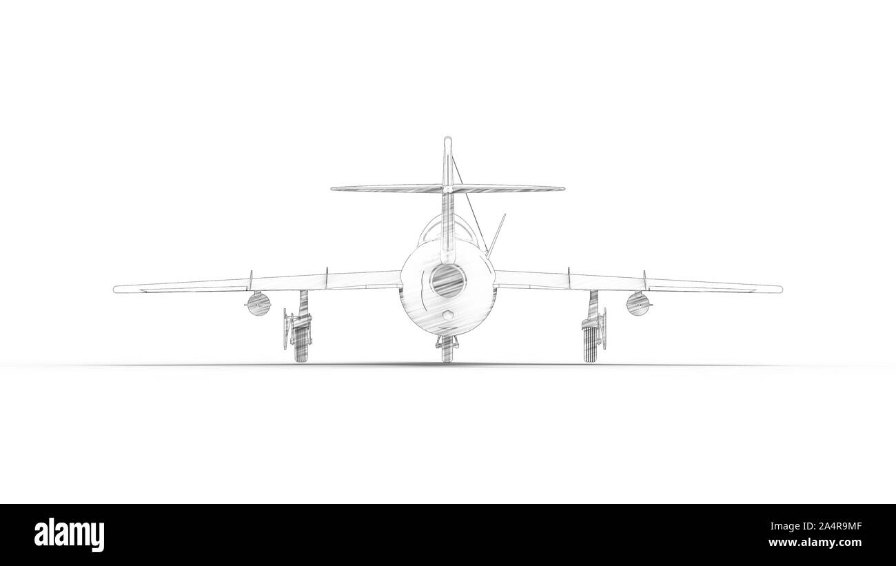 Sketch illustration of a historic fighter airplane in white studio ...