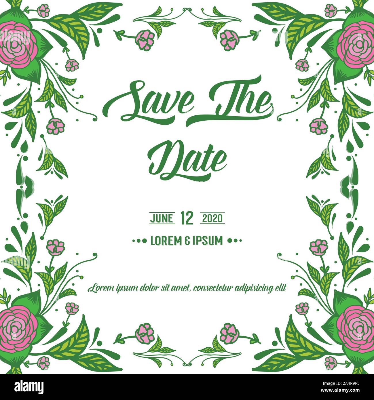Beautiful pink rose flower frame, for various card save the date ...