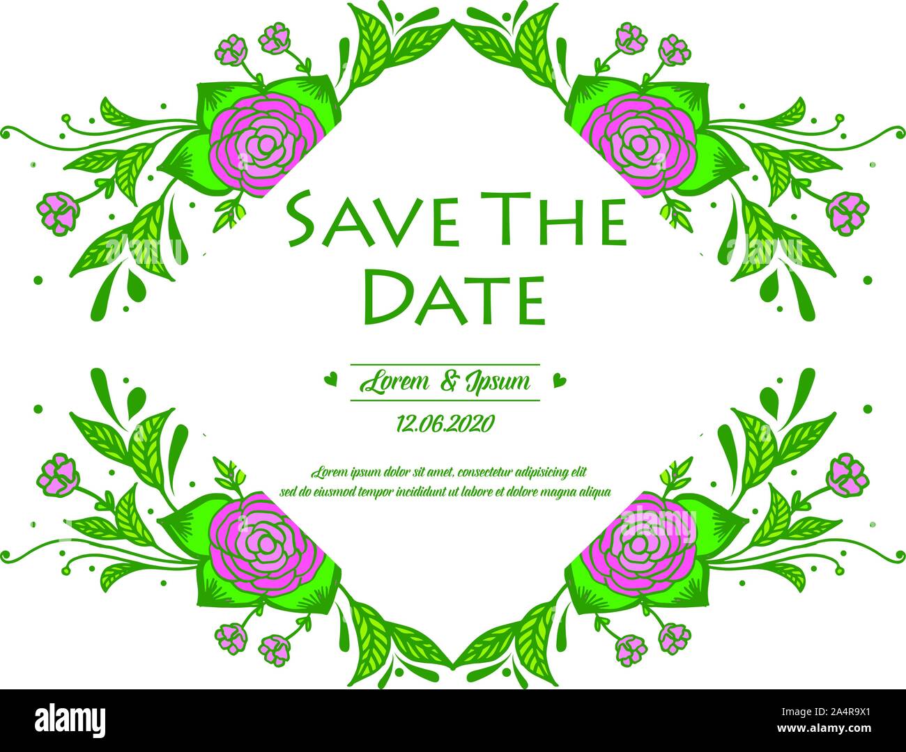 Beautiful pink rose flower frame, for various card save the date ...