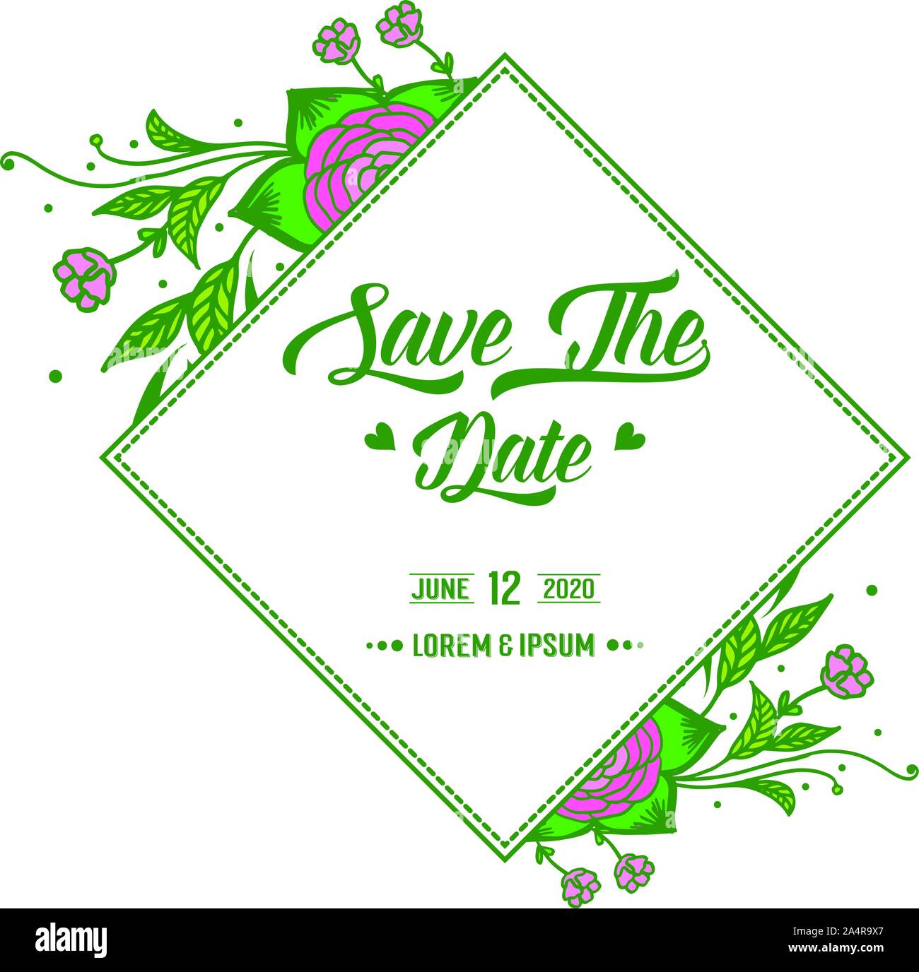 Beautiful pink rose flower frame, for various card save the date ...