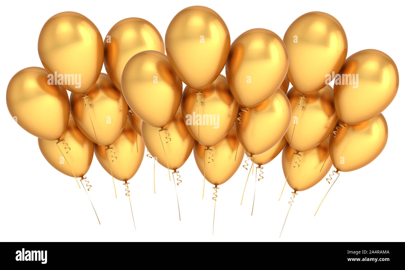 Golden party balloons group banner horizontal. Happy birthday event ...