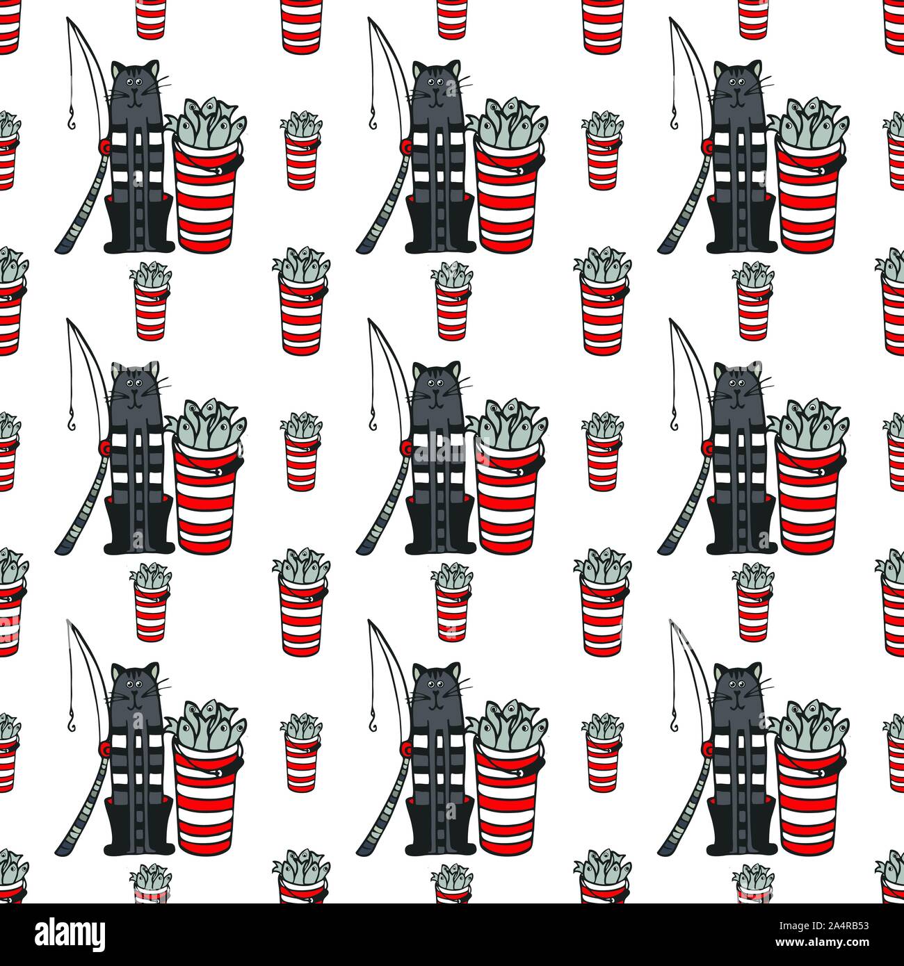 seamless pattern with big Cat fisherman. Vector Stock Vector Image ...