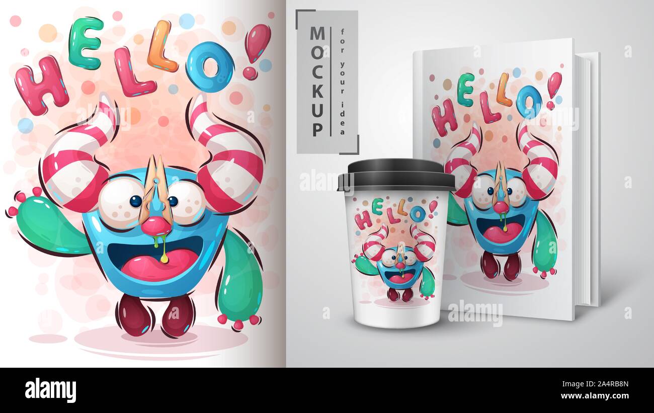 Hello monster poster and merchandising Stock Vector Image & Art - Alamy