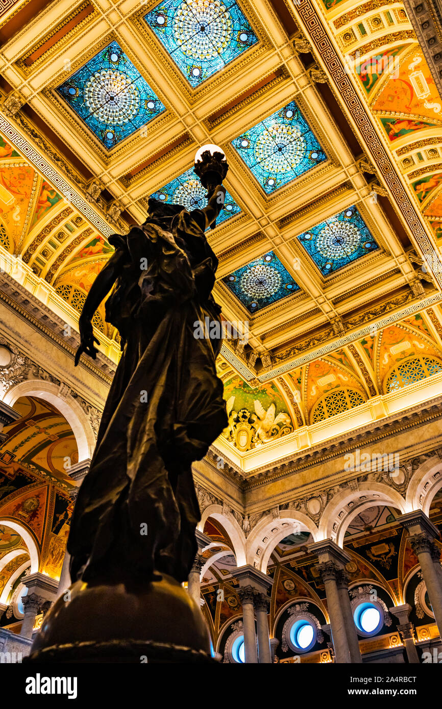 Statue Light Thomas Jefferson Building Library of Congress Stained ...