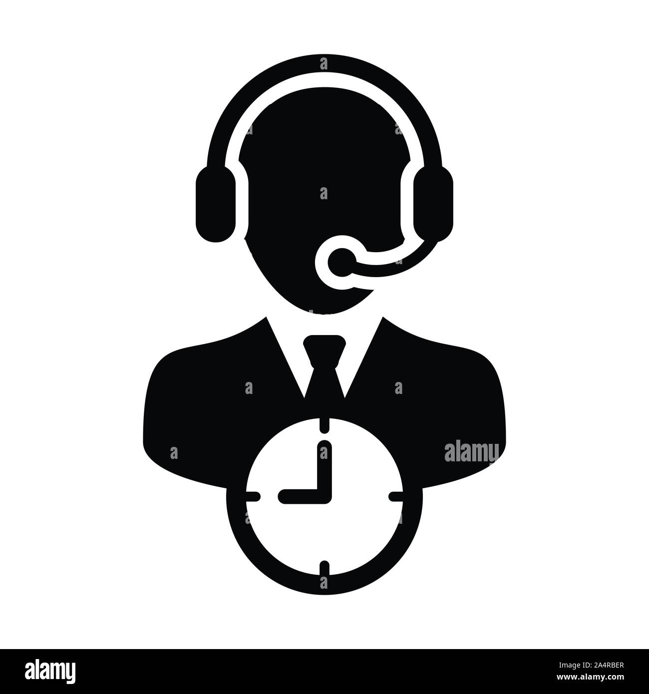 Customer support icon vector with clock symbol and male customer care ...