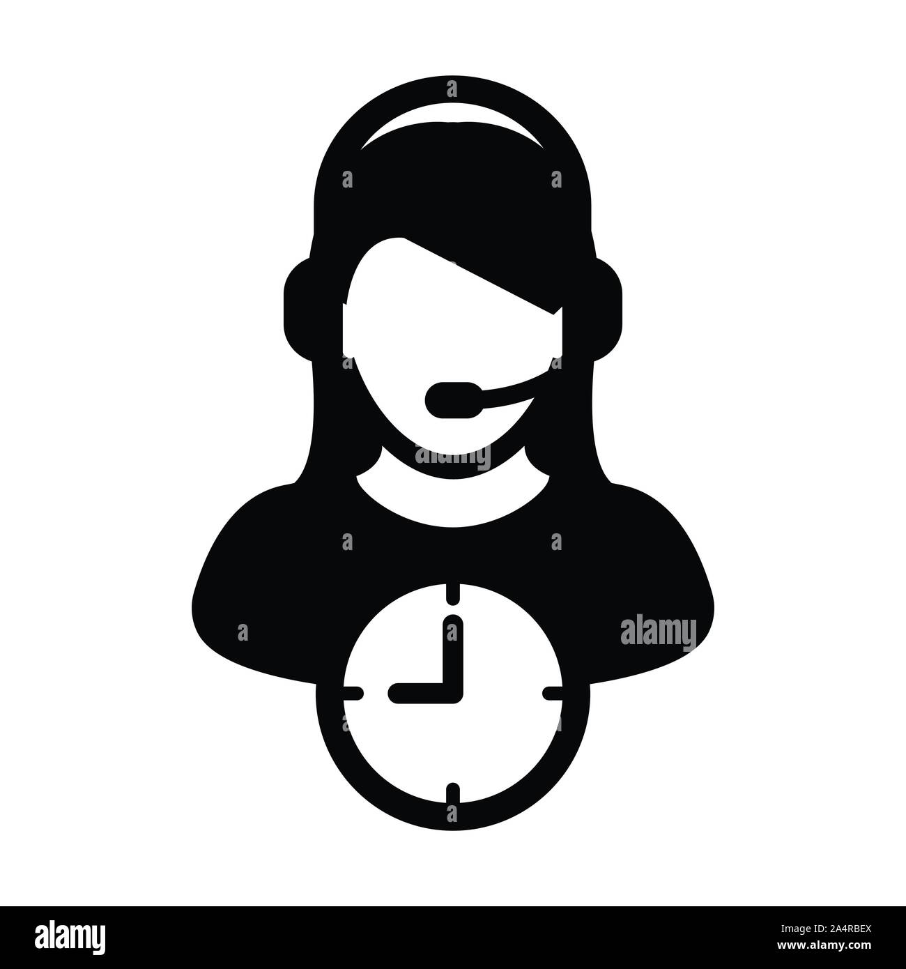 Service icon vector clock symbol and female business support person ...