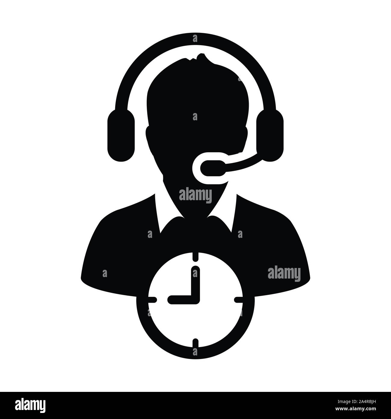 Customer helpline icon vector with clock symbol and male support ...