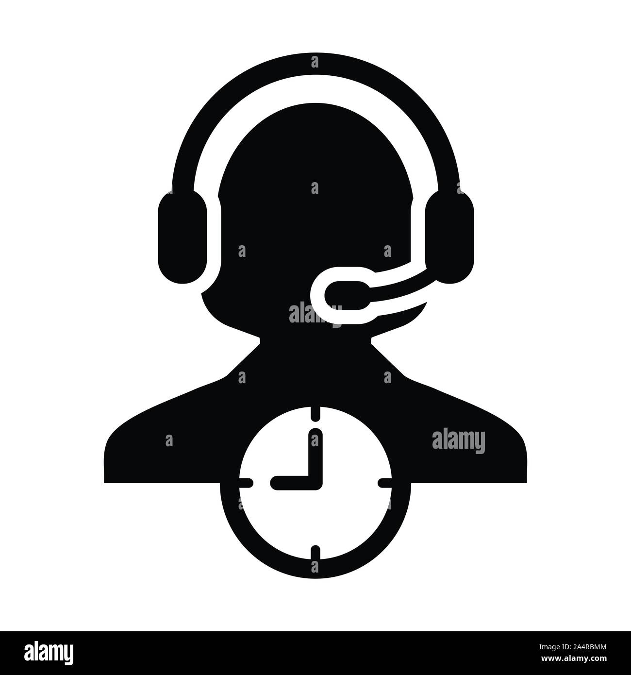 Support icon vector with clock symbol and female customer care support ...