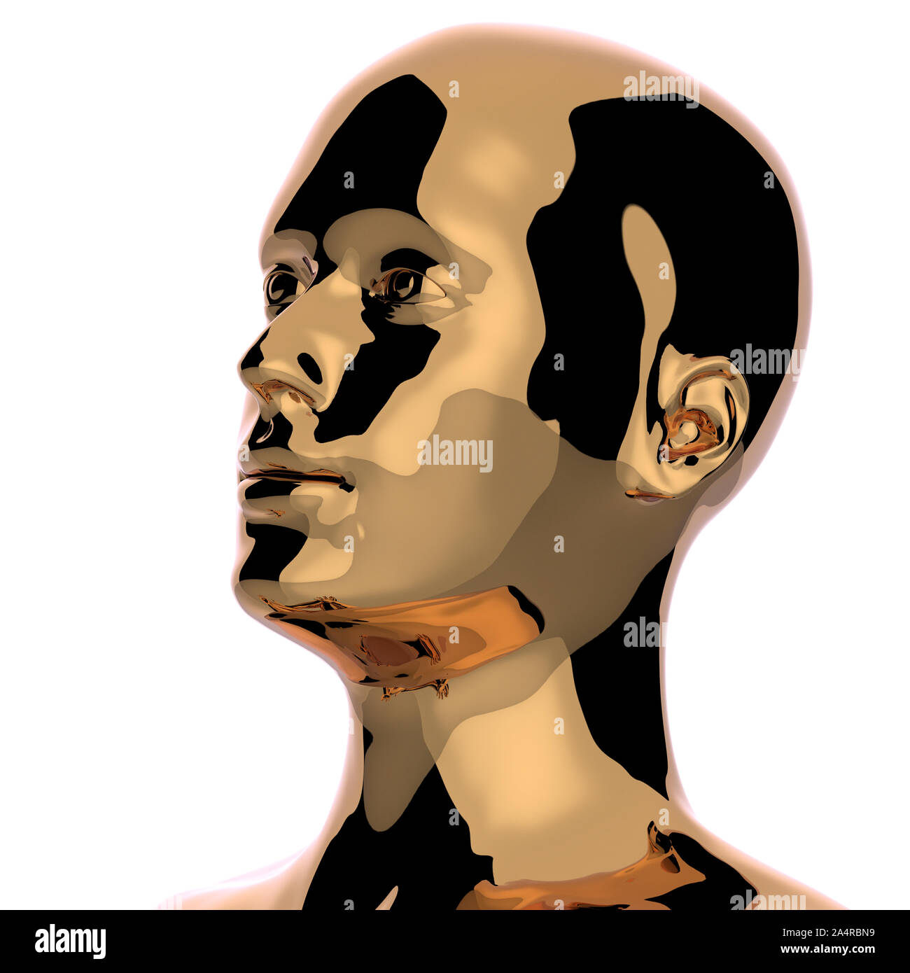 Character gold head man stylized metallic polished. Iron humanoid robot ...