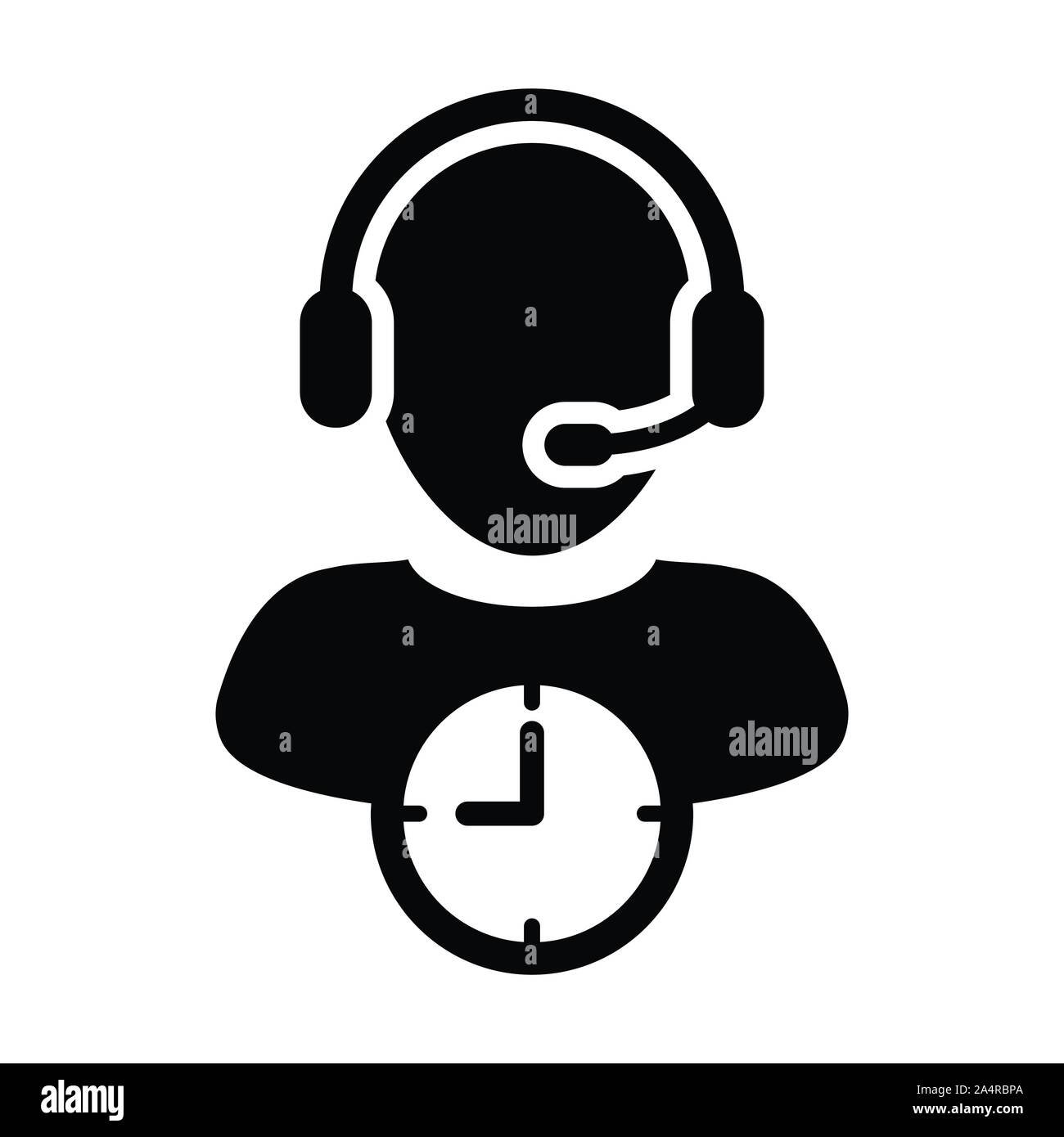 Helpline icon vector with clock symbol and male customer care support ...