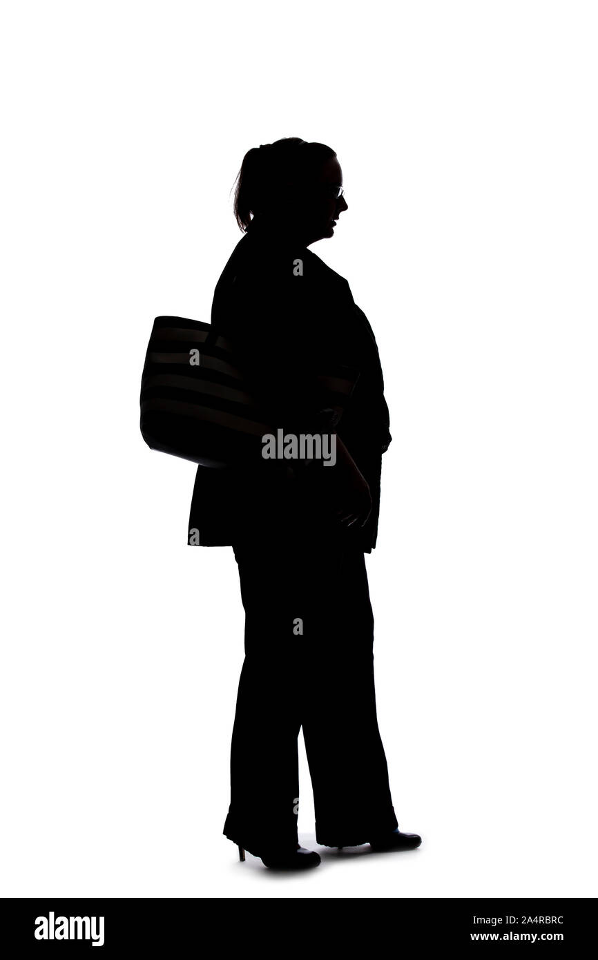 Silhouette of a curvy or plus size businesswoman on a white background ...