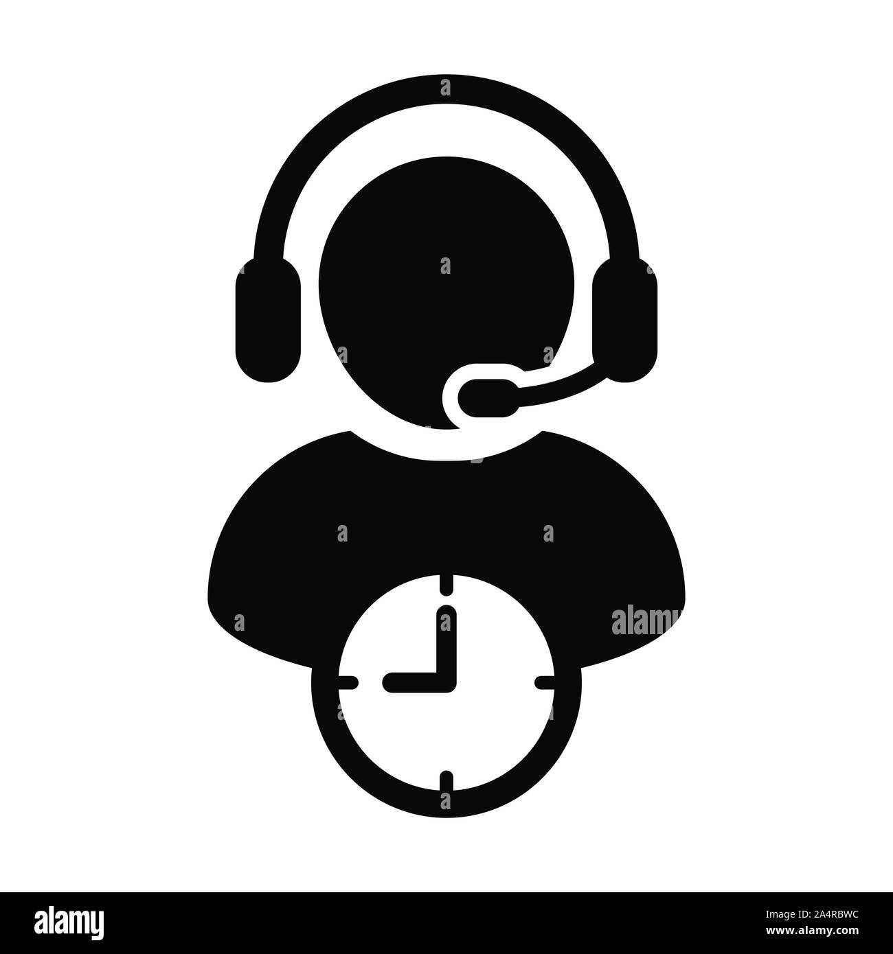 Technical support icon vector with clock symbol and male customer care ...