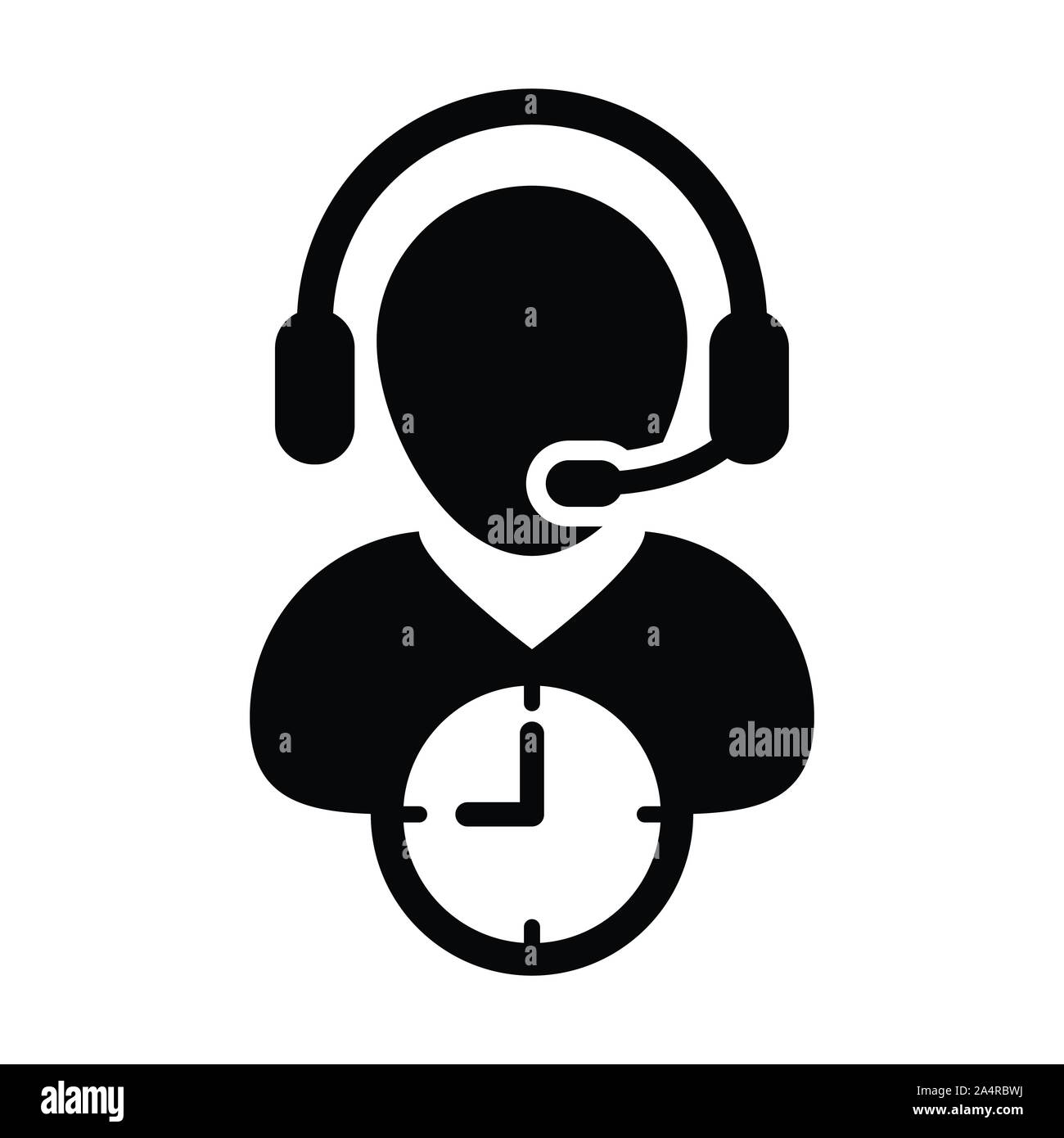 Customer support icon vector with clock symbol and male customer care ...